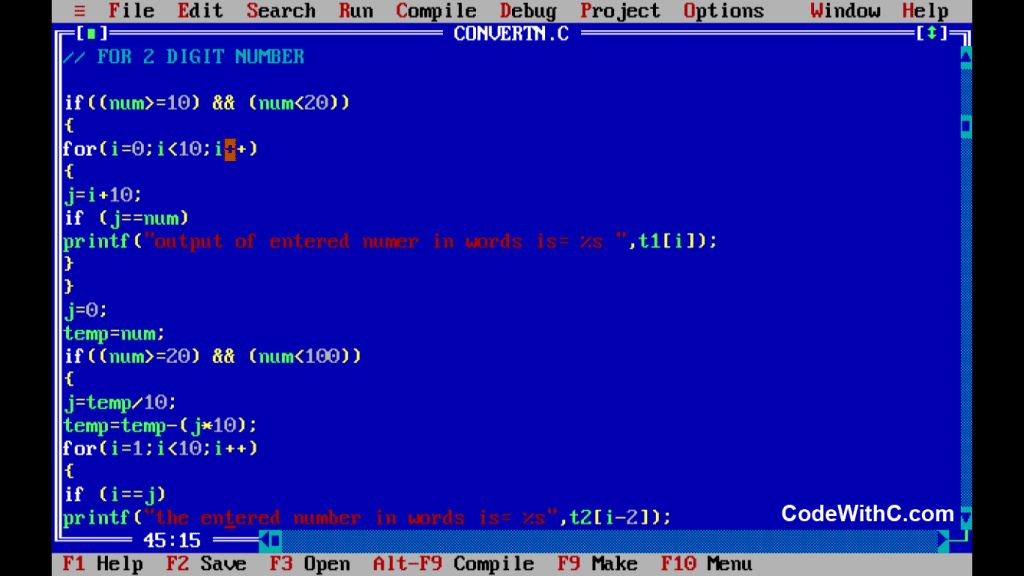 C Program Converts Number In Digits To Equivalent Word Code With C