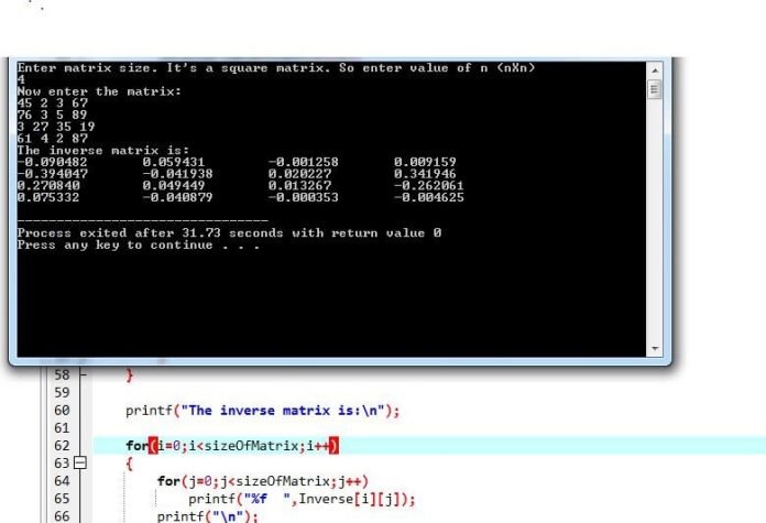 C Program: Gauss Jordon Method To Find Inverse Of A Matrix - Code With C