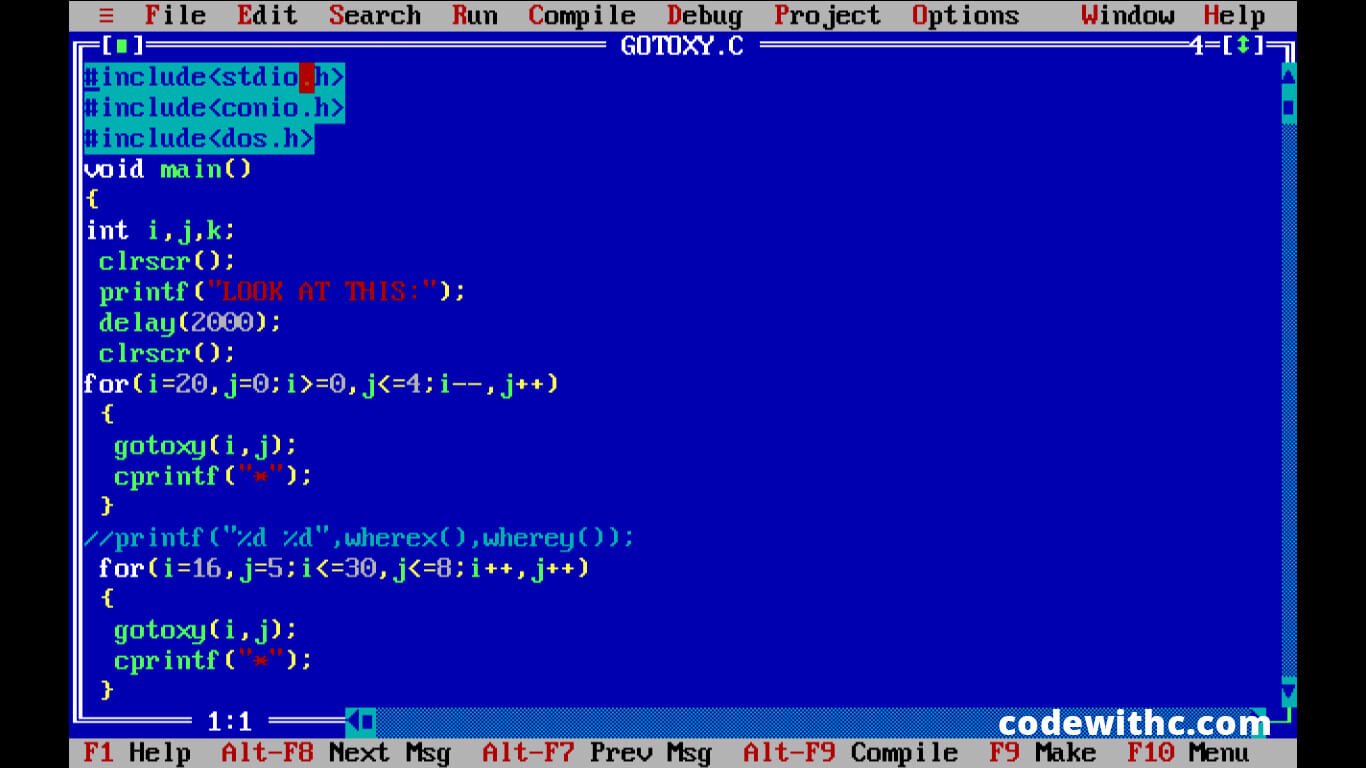 C Program A Simple Use Of Gotoxy To Display Hindi Text Code With C