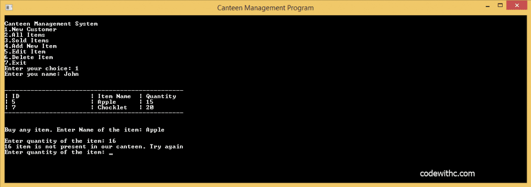 C++ Program: Canteen Management System In C++ And MySQL - Code With C